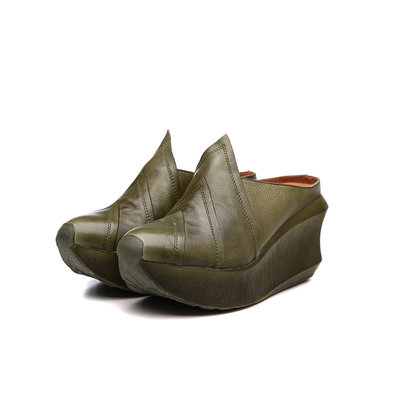 S427 New Comfortable And Breathable Handmade Retro Slippers Spring And Autumn Thick-Soled Thick-Heeled Leather Shoes