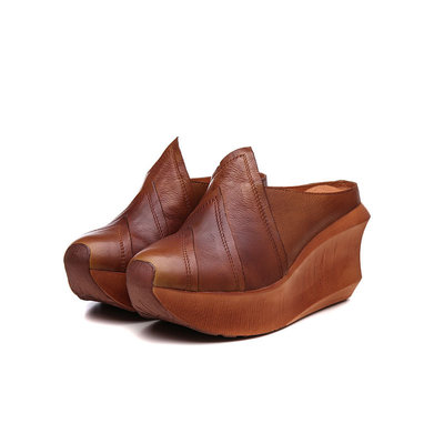 S427 New Comfortable And Breathable Handmade Retro Slippers Spring And Autumn Thick-Soled Thick-Heeled Leather Shoes