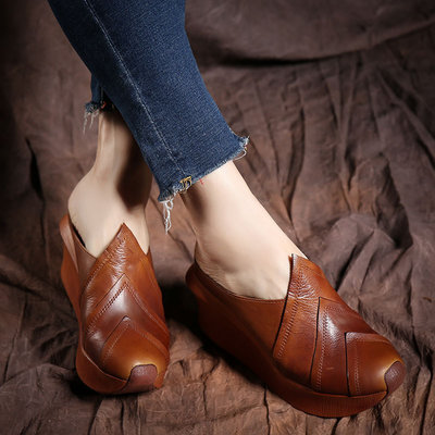 S427 New Comfortable And Breathable Handmade Retro Slippers Spring And Autumn Thick-Soled Thick-Heeled Leather Shoes