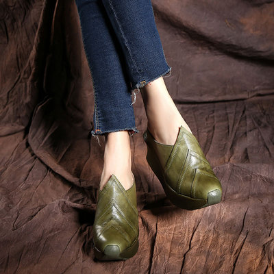 S427 New Comfortable And Breathable Handmade Retro Slippers Spring And Autumn Thick-Soled Thick-Heeled Leather Shoes