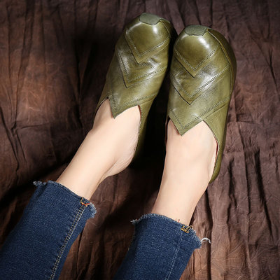 S427 New Comfortable And Breathable Handmade Retro Slippers Spring And Autumn Thick-Soled Thick-Heeled Leather Shoes