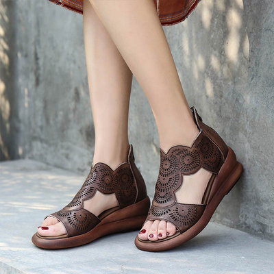 S429 Genuine Leather Women'S Sandals 2020 New Women'S Shoes Ins Tide Shoes Net Red Open Toe Platform Wedge Sandals