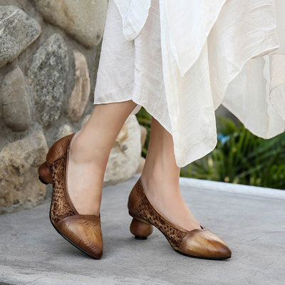 S430 Summer New Fashion Women'S Shoes Pointed Toe Leather Single Shoes Mesh Breathable Mid-Heel Shoes Wholesale