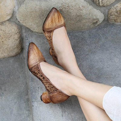 S430 Summer New Fashion Women'S Shoes Pointed Toe Leather Single Shoes Mesh Breathable Mid-Heel Shoes Wholesale