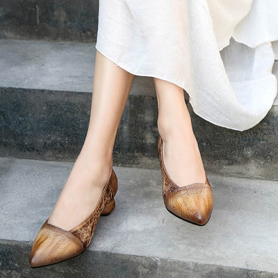 S430 Summer New Fashion Women'S Shoes Pointed Toe Leather Single Shoes Mesh Breathable Mid-Heel Shoes Wholesale