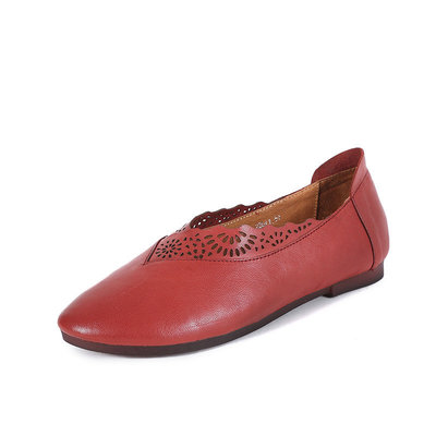 S434 Spring And Autumn New Classic Round Toe Leather Shoes Hollow Out Literary Temperament, Lazy Women'S Shoes Factory