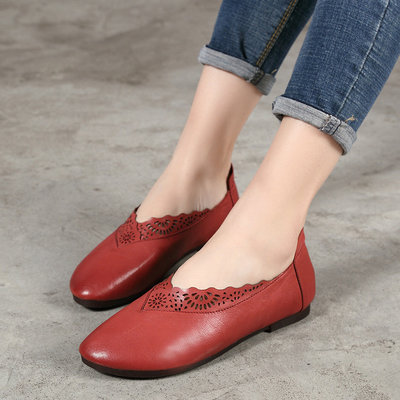 S434 Spring And Autumn New Classic Round Toe Leather Shoes Hollow Out Literary Temperament, Lazy Women'S Shoes Factory