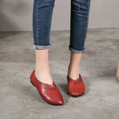 S434 Spring And Autumn New Classic Round Toe Leather Shoes Hollow Out Literary Temperament, Lazy Women'S Shoes Factory