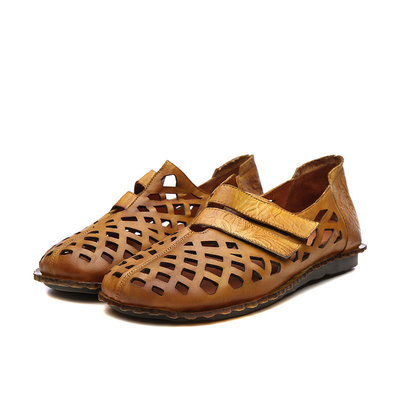 S439 2020 New Women'S Shoes Spot Retro Hollow Cool Flat Women'S Shoes Camel Women'S Single Shoes Factory Direct Sales