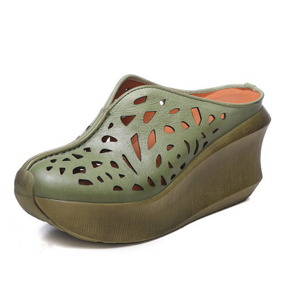 S451 New Leather Increased Thick Sole Retro Sandals Original Handmade Hollow Carved Women'S Shoes