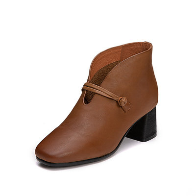 S452 2020 Autumn New Women'S Shoes Fashion High Heel Retro Handmade Buckle Leather Fashion Thick Heel Shoes