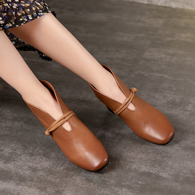 S452 2020 Autumn New Women'S Shoes Fashion High Heel Retro Handmade Buckle Leather Fashion Thick Heel Shoes