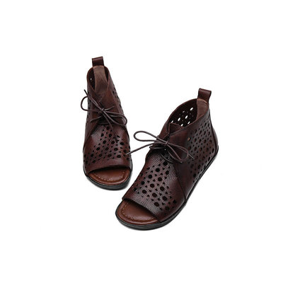 S453 New Style Sandals Female Open Toe Breathable Cool Leather Sandals Female Ins Tide Shoes Hole Shoes