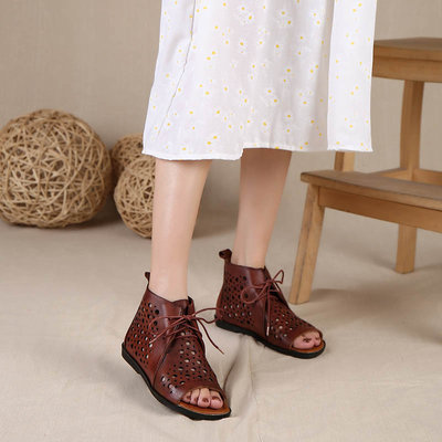S453 New Style Sandals Female Open Toe Breathable Cool Leather Sandals Female Ins Tide Shoes Hole Shoes