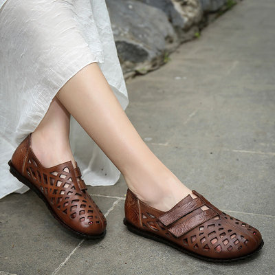 S459 Spring New Women'S Shoes Spot Retro Hollow Cool Flat Women'S Shoes Camel Women'S Single Shoes