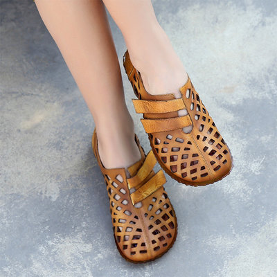 S459 Spring New Women'S Shoes Spot Retro Hollow Cool Flat Women'S Shoes Camel Women'S Single Shoes
