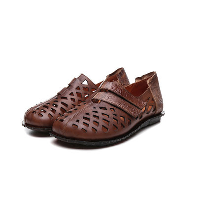 S459 Spring New Women'S Shoes Spot Retro Hollow Cool Flat Women'S Shoes Camel Women'S Single Shoes