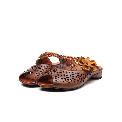 S462 New Arrivals Leather Hollow Flower Woven Women'S Shoes Fish Mouth Sexy Cool Slippers Factory Direct Sales