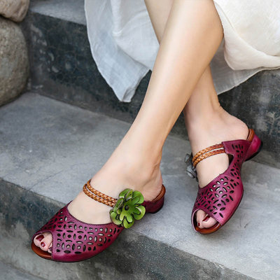 S462 New Arrivals Leather Hollow Flower Woven Women'S Shoes Fish Mouth Sexy Cool Slippers Factory Direct Sales