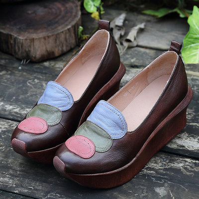 S465 Women'S Shoes New Leather Casual Rocking Shoes Original Handmade Shoes Flat Color Matching Single Shoes