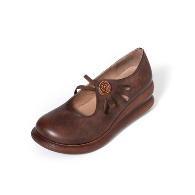 S466 Spring New Thick Bottom Round Toe Hollow Flower Laces Leather Platform Shoes Single Shoes