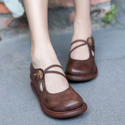S466 Spring New Thick Bottom Round Toe Hollow Flower Laces Leather Platform Shoes Single Shoes