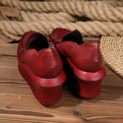 S469 Season Shoes Wedge Heel Leather Original Handmade Idyllic Retro Height Increase Shoes Mother Shoes Single Shoes
