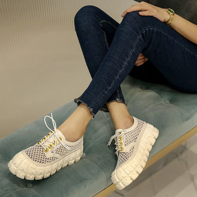 S470 Summer Mesh Small White Shoes Women'S Breathable Casual Lace-Up Platform Platform Shoes Women'S Shoes