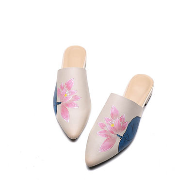 S471 Summer 2020 Retro Ethnic Style White Shoes Female Painted Lotus Sandals And Slippers Female
