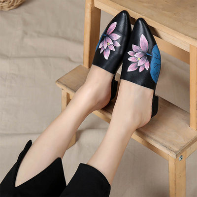 S471 Summer 2020 Retro Ethnic Style White Shoes Female Painted Lotus Sandals And Slippers Female
