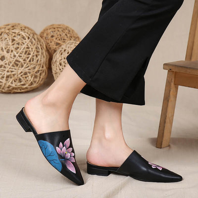 S471 Summer 2020 Retro Ethnic Style White Shoes Female Painted Lotus Sandals And Slippers Female