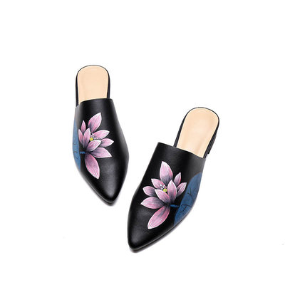 S471 Summer 2020 Retro Ethnic Style White Shoes Female Painted Lotus Sandals And Slippers Female