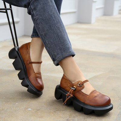 S472 Factory Thick Heel PU Foam Thick Bottom Ethnic Style Retro Personalized Fashion Spring And Summer New Women'S Shoes