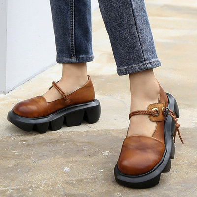 S472 Factory Thick Heel PU Foam Thick Bottom Ethnic Style Retro Personalized Fashion Spring And Summer New Women'S Shoes