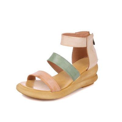 S481 2020 New Sandals Women'S Summer Handmade Original Leather Slope Heel Increase All-Match Roman Shoes