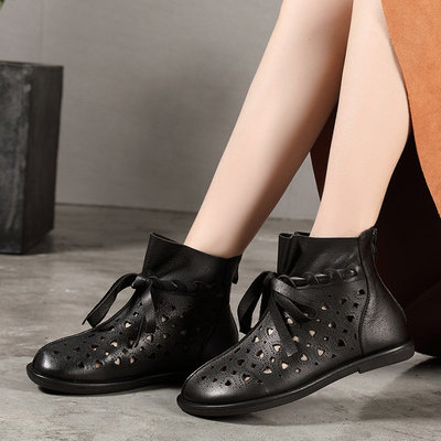S482 Leather Hollow Breathable High-Top Round-Toe Women'S Shoes Ethnic Style Handmade Flat Spring Shoes 2019 New