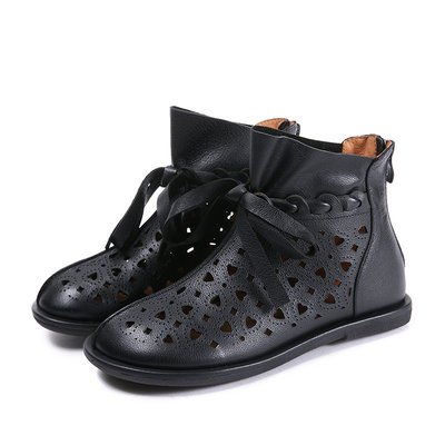 S482 Leather Hollow Breathable High-Top Round-Toe Women'S Shoes Ethnic Style Handmade Flat Spring Shoes 2019 New