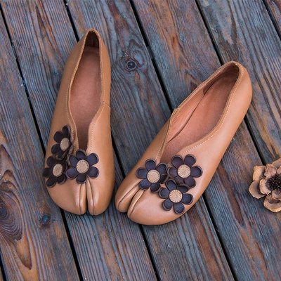 S483 Retro Leather Pig Hoof Feet Women'S Shoes All-Match All-Match Soft Sole Comfortable Low Heel Shallow Shoes
