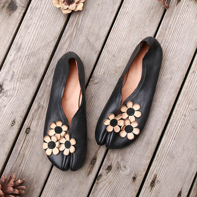 S483 Retro Leather Pig Hoof Feet Women'S Shoes All-Match All-Match Soft Sole Comfortable Low Heel Shallow Shoes