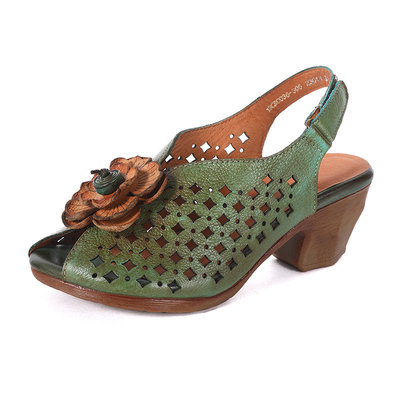 S486 0 Spring And Summer New Fish Mouth Hollow High Heel Fashion Women'S Shoes, Leather Flowers, Ethnic Style Single Sho