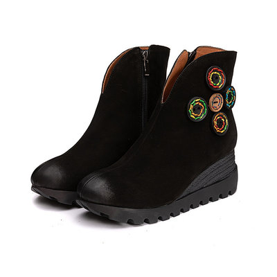 S489 Explosive Waterproof Platform Slope Heel Women'S Shoes Retro Handmade Leather Fashion Zipper Single Shoes Women
