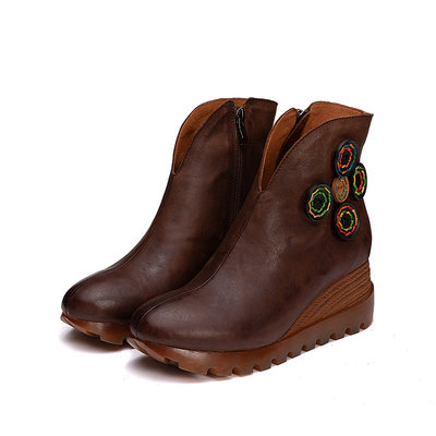 S489 Explosive Waterproof Platform Slope Heel Women'S Shoes Retro Handmade Leather Fashion Zipper Single Shoes Women