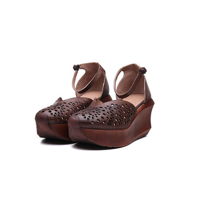 S490 2020 Summer New Hole Shoes Cool And Breathable High-Heeled Thick-Soled Leather Women'S Sandals With Convenient Buck
