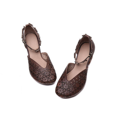 S4932020 New Fashion Temperament Women'S Heel Shoes All-Match Sexy Word Flower Buckle Mid-Heel Sandals
