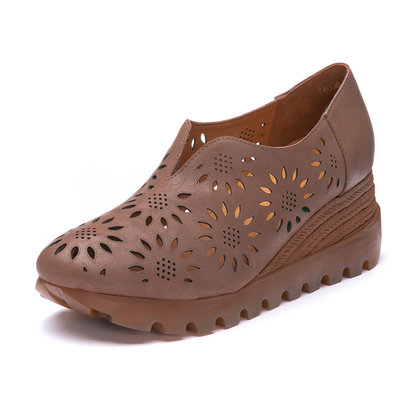 S495 Spring And Summer New Leather Increased Thick-Soled Women'S Shoes Original Handmade Retro Hollow Carved Single Shoe