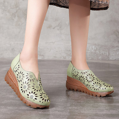 S495 Spring And Summer New Leather Increased Thick-Soled Women'S Shoes Original Handmade Retro Hollow Carved Single Shoe