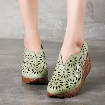 S495 Spring And Summer New Leather Increased Thick-Soled Women'S Shoes Original Handmade Retro Hollow Carved Single Shoe
