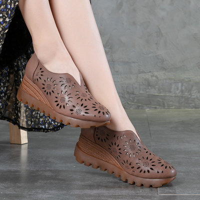 S495 Spring And Summer New Leather Increased Thick-Soled Women'S Shoes Original Handmade Retro Hollow Carved Single Shoe