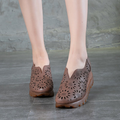 S495 Spring And Summer New Leather Increased Thick-Soled Women'S Shoes Original Handmade Retro Hollow Carved Single Shoe