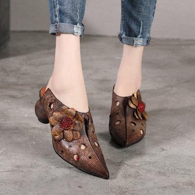 S496 Spring And Summer New Leather Increased Thick-Soled Women'S Shoes Original Handmade Retro Hollow Carved Single Shoe